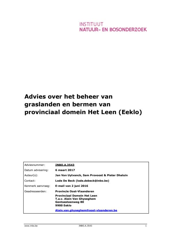 Advies over het beheer van graslanden en bermen van Provinciaal Domein ...
