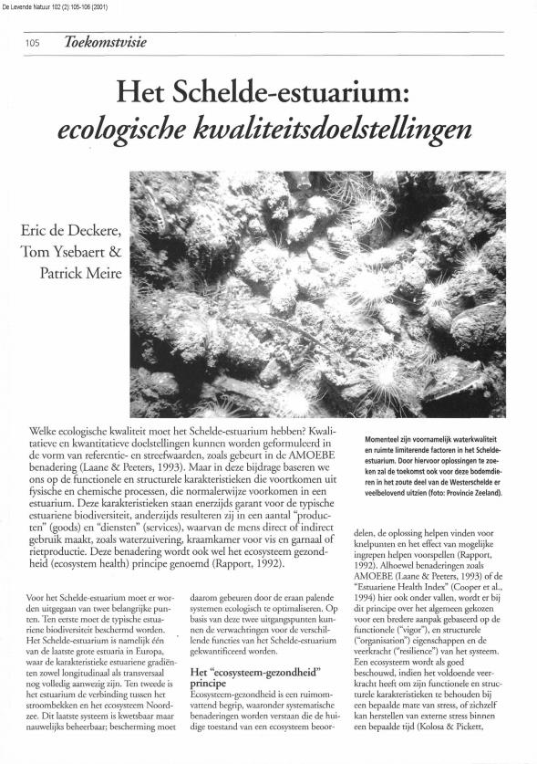 Het Schelde-estuarium: ecologische kwaliteitsdoelstellingen | Instituut ...