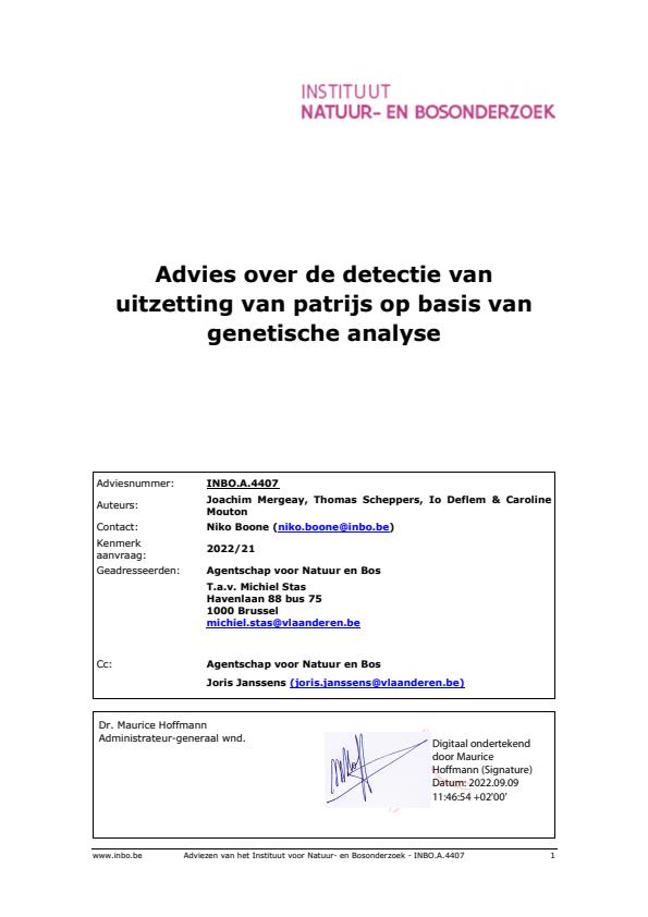 Advies over de detectie van uitzetting van patrijs op basis van ...